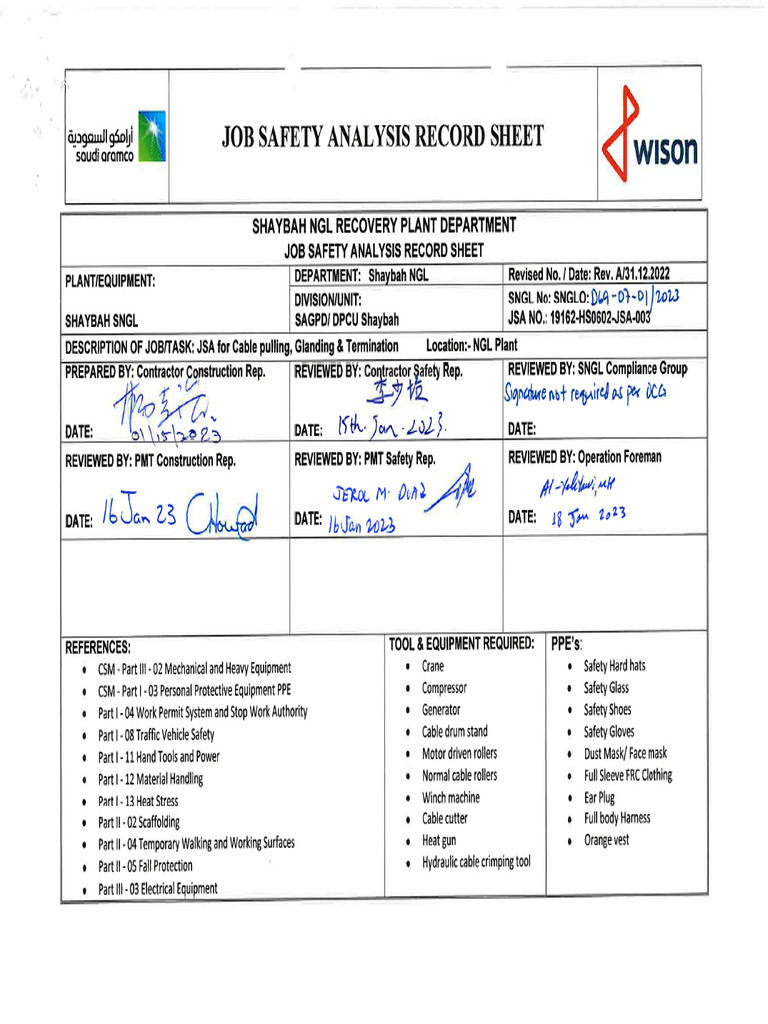 19162-HS0602-JSA-003 - Cable pulling, Glanding & Termination | PDF