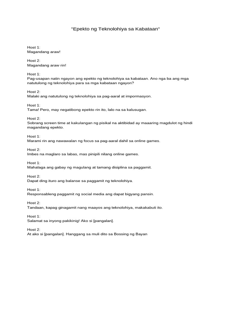 Filipino Sample Script | PDF