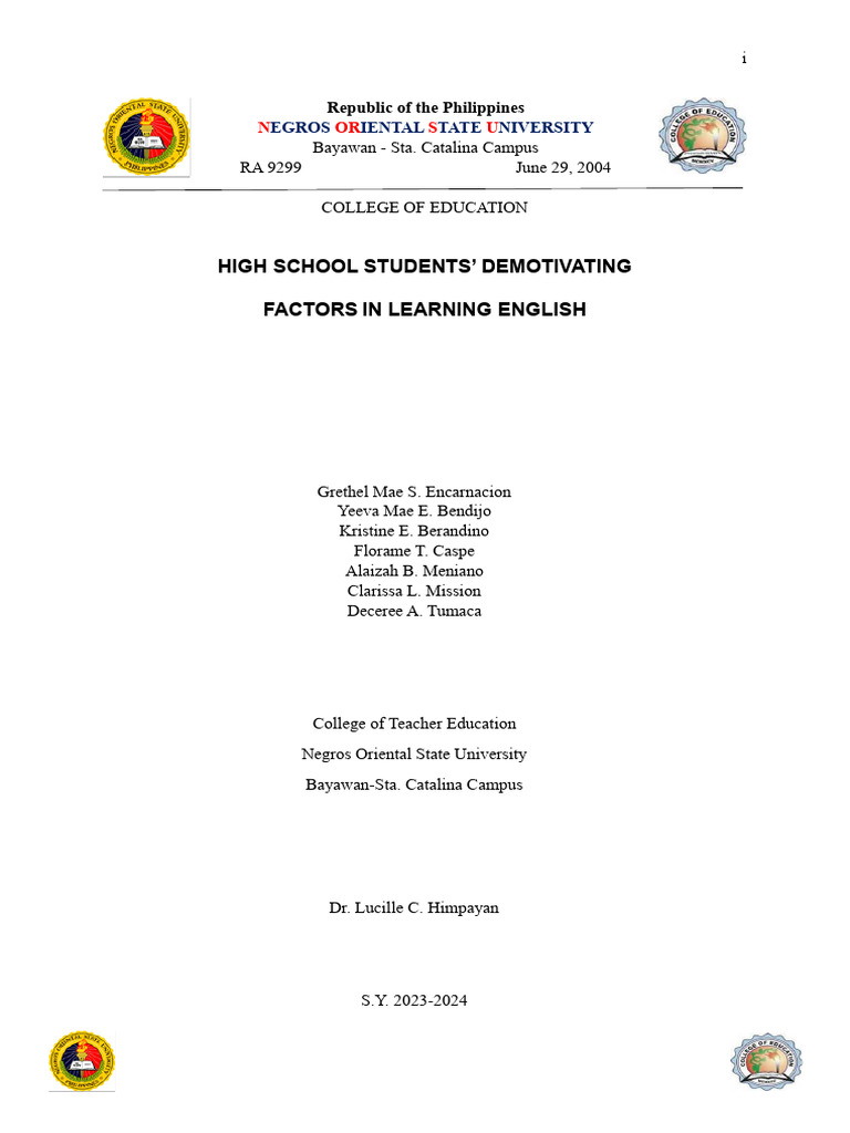 High School Students' Demotivating Factors in Learning English | PDF ...