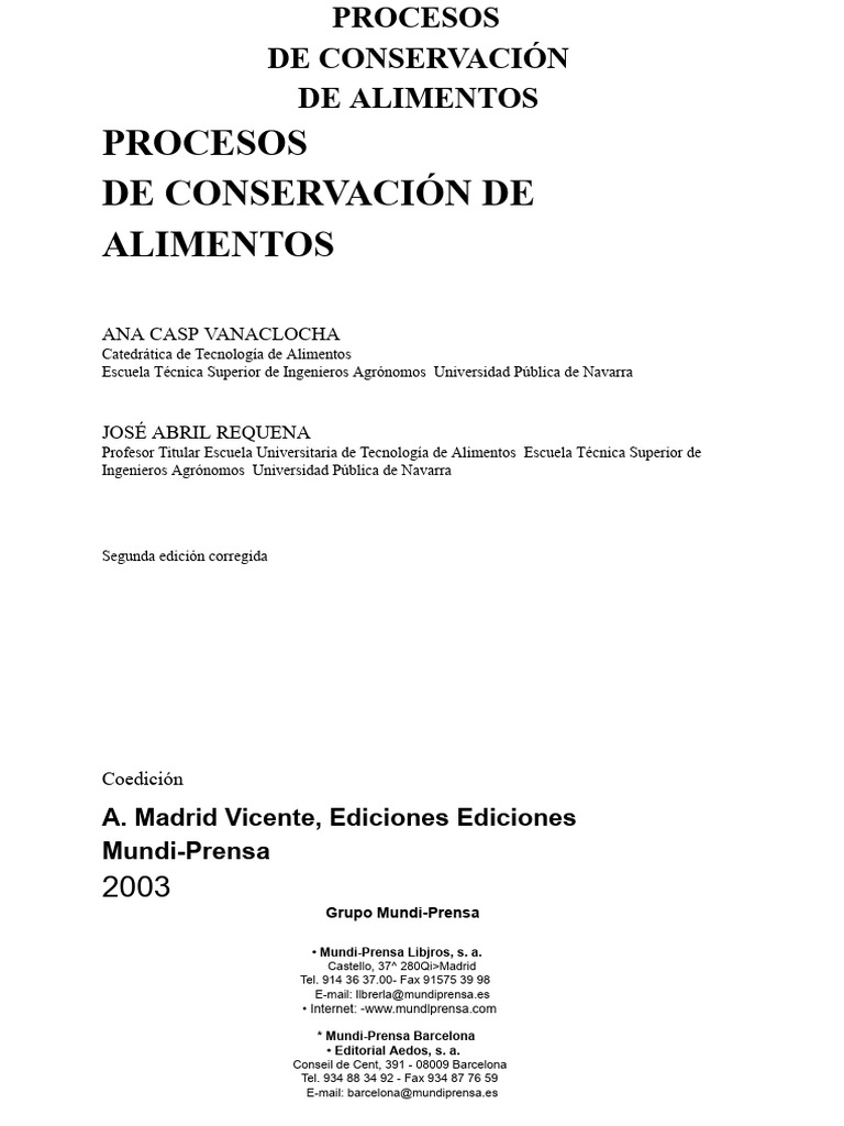 Procesos de Conservacion de Alimentos - Ana Casp y José Requena | PDF | Fermentación ...