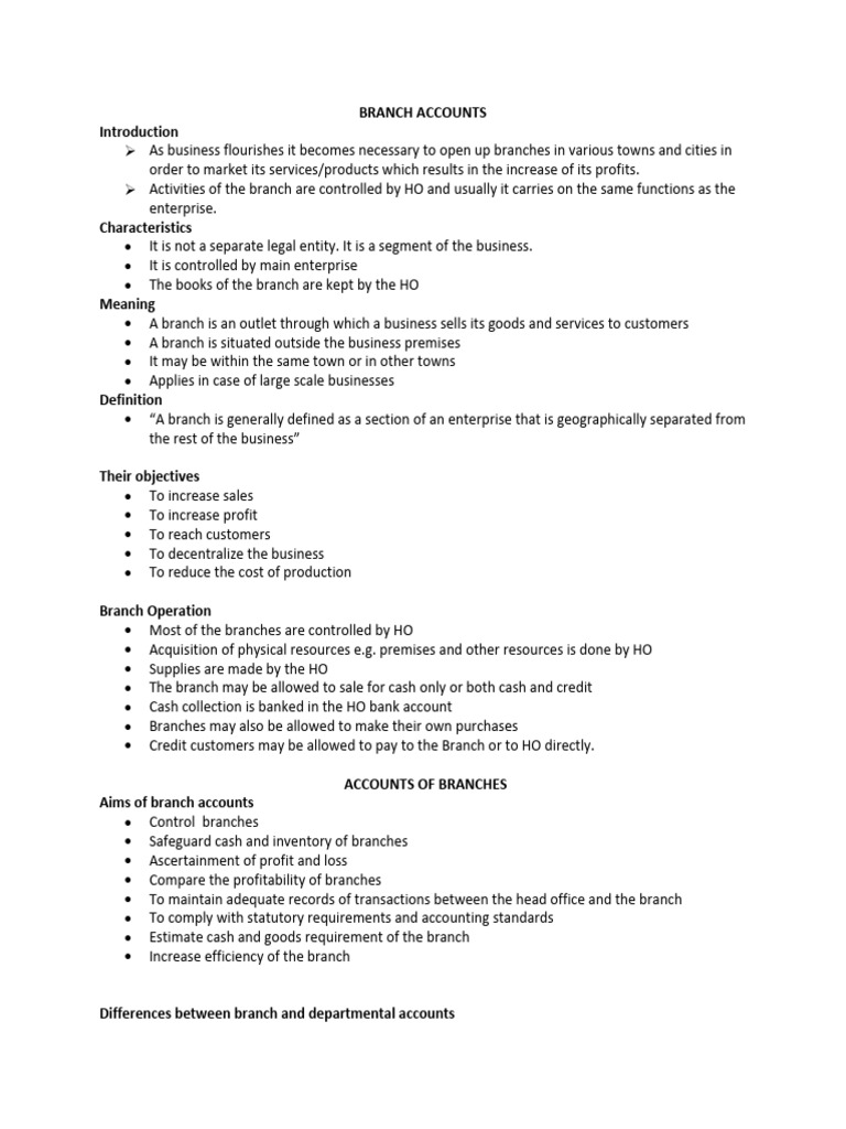 Branch Accounts Management Overview | PDF | Debits And Credits | Accounting