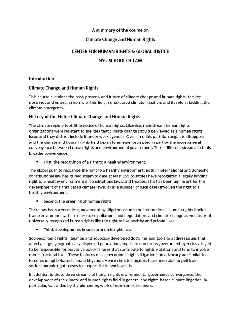 Climate Change and Human Rights Course Overview | PDF | Climate Change ...