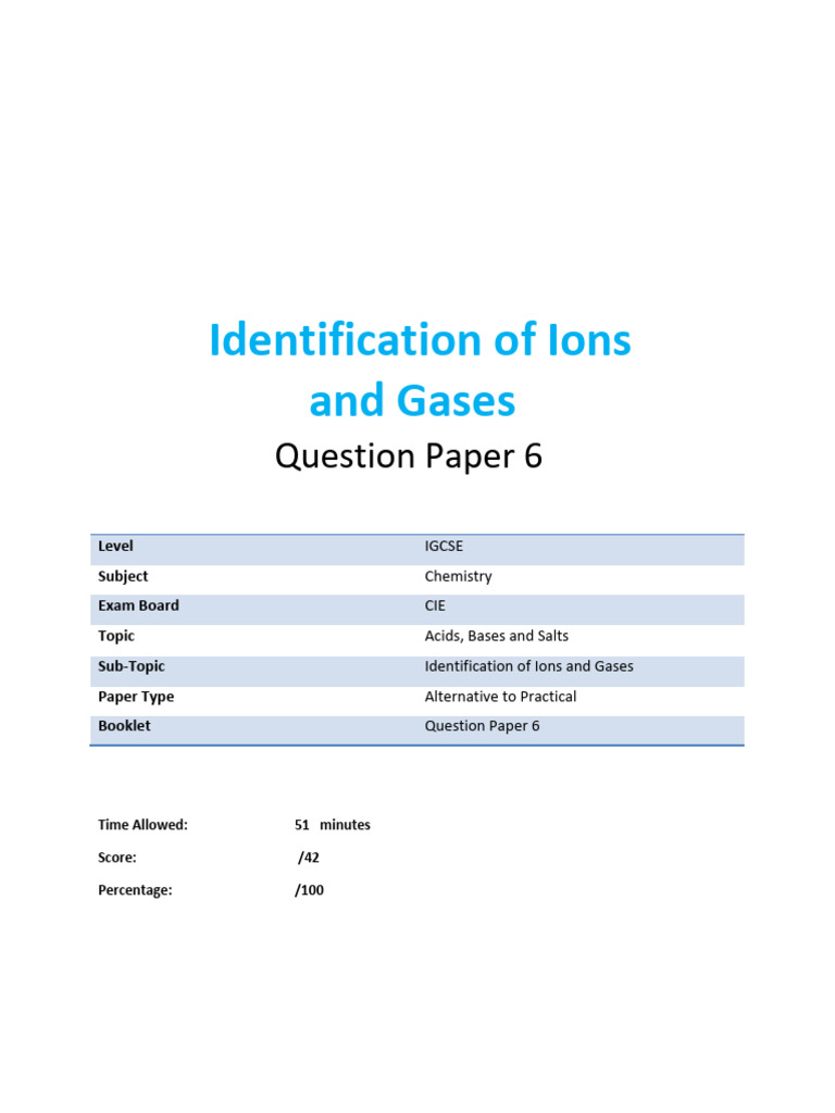 IGCSE Chemistry: Ion and Gas Identification | PDF | Acid | Sodium