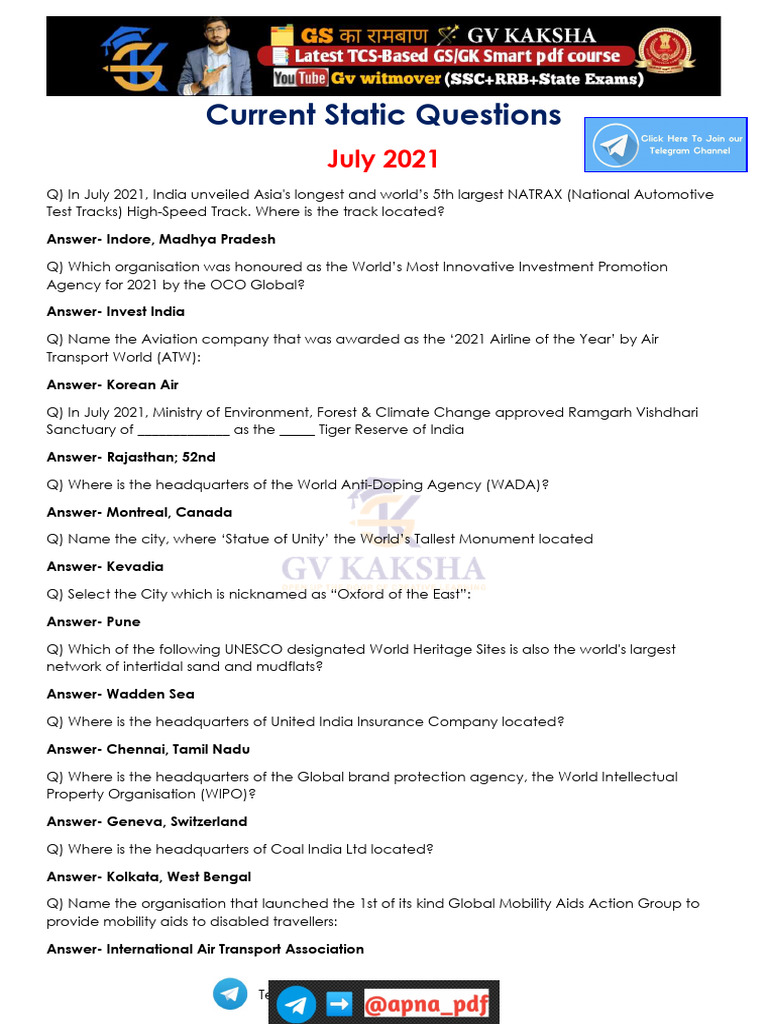 GV Kaksha Static GK Updated in English | PDF