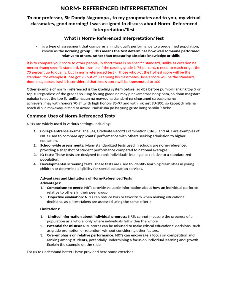Norm Referenced Interpretation | PDF | Data Collection | Cognition