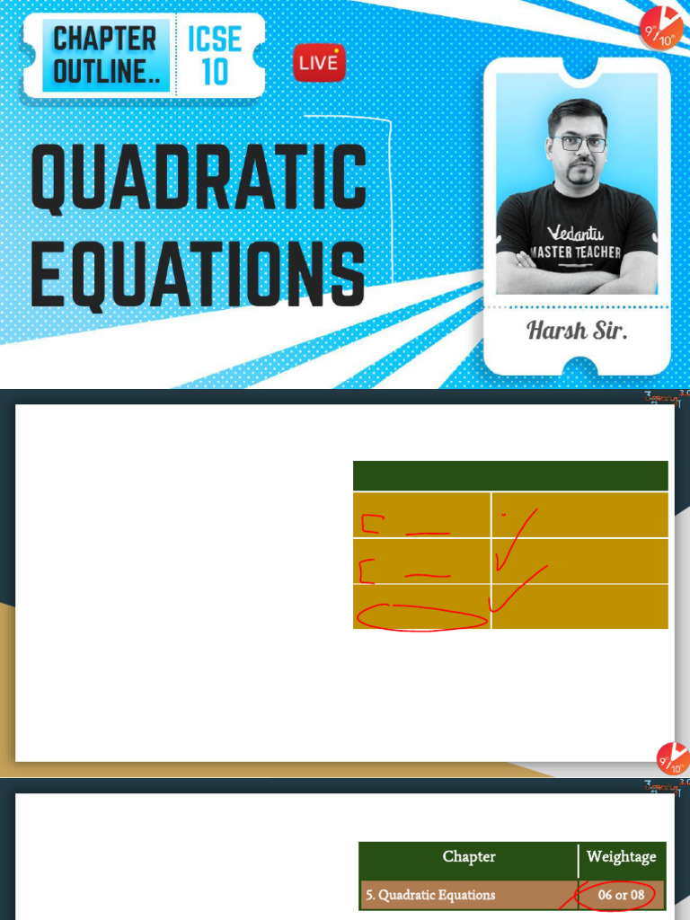 Umang - ICSE 10 - 2021 - Chapter Outline - Quadratic Equations - 17th ...
