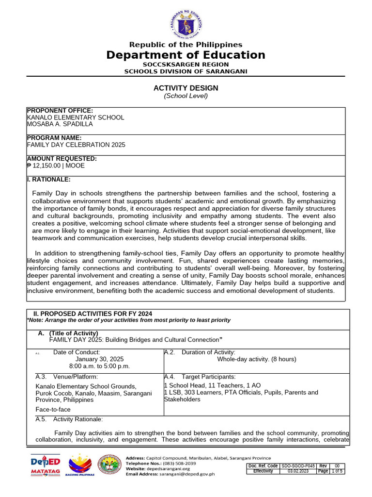 Family Day 2025 Activity Design | PDF