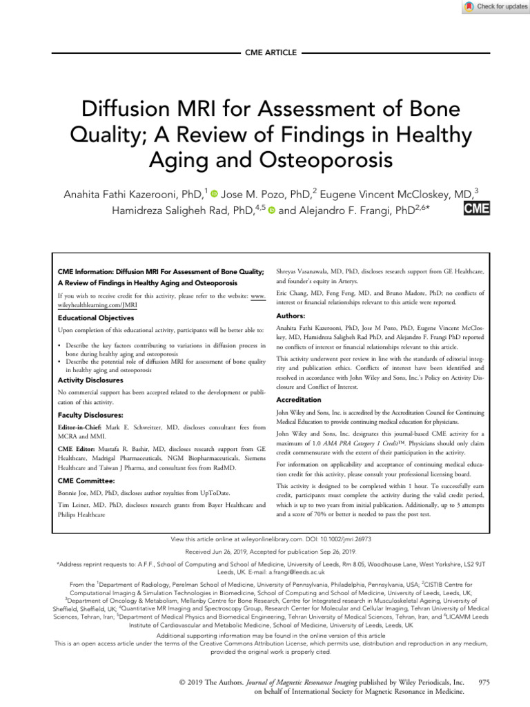 Diffusion MRI For Assessment of Bone Quality A Review of Findings in ...
