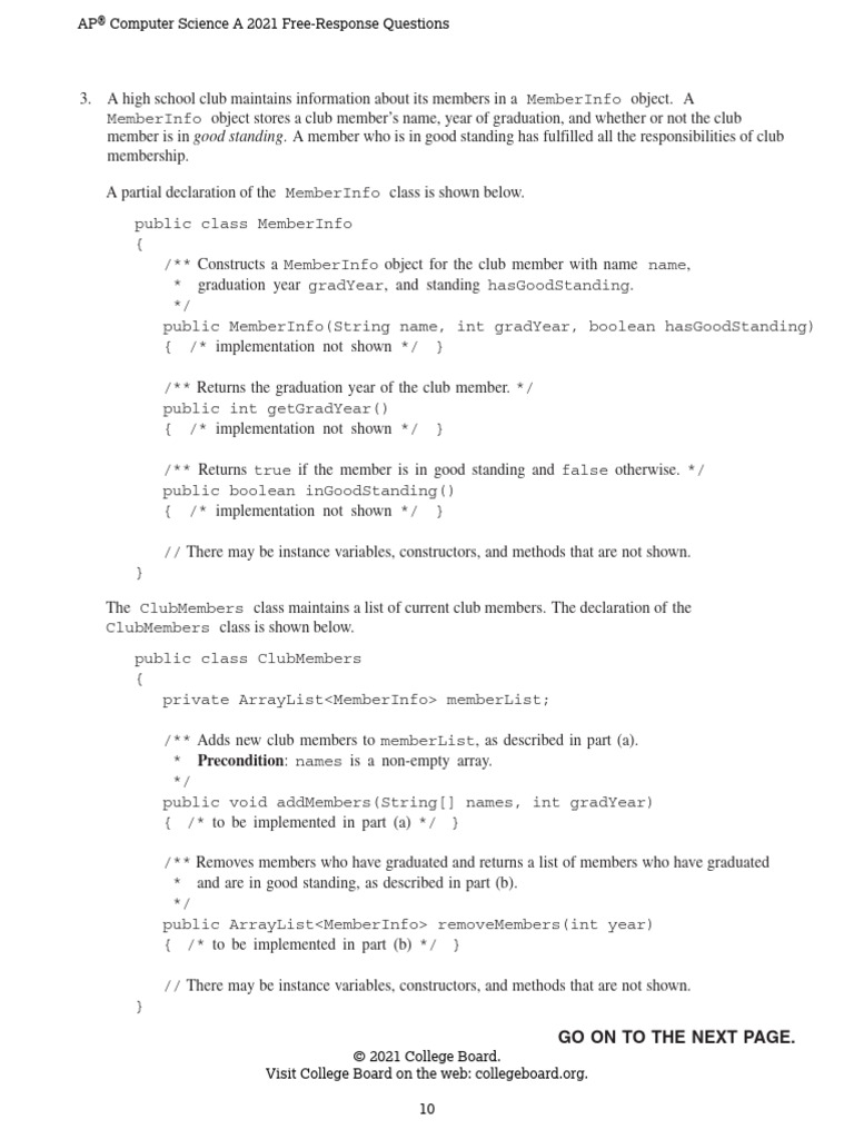 Ap21 FRQ Computer Science A | PDF | Integer (Computer Science) | Parameter (Computer Programming)