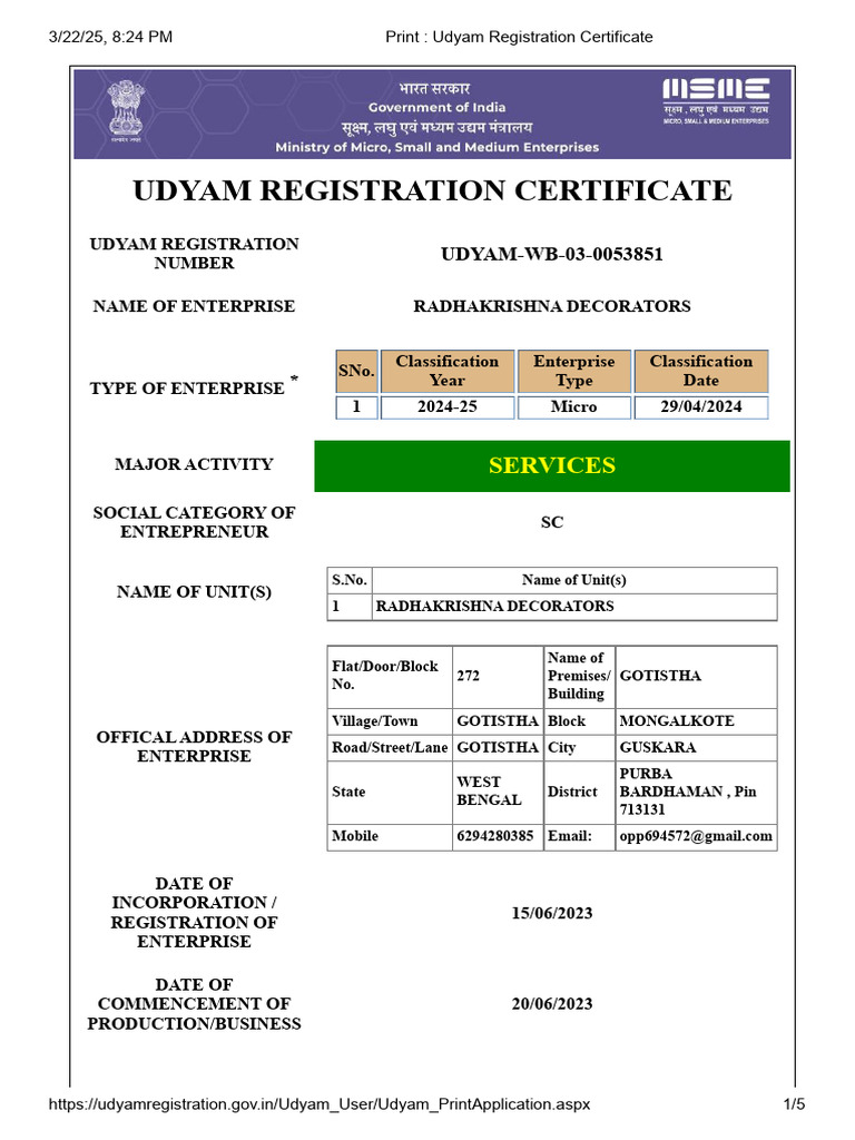 pp Print _ Udyam Registration Certificate | PDF