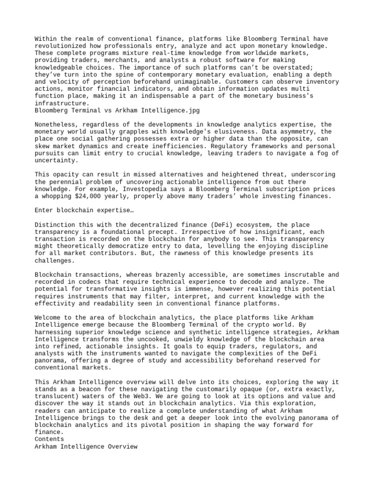 Skyscope Article Arkham Brief | PDF | Cryptocurrency | Analytics