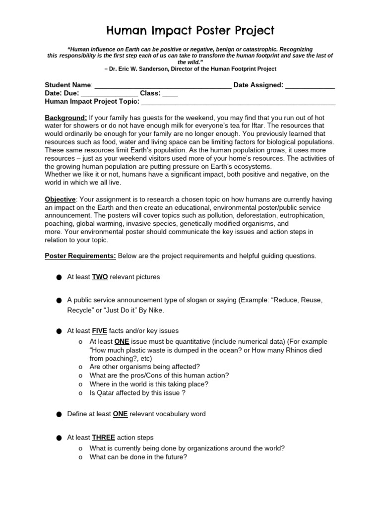 HumanImpactontheEnvironmentPosterProject-1 (1) | PDF | Human Impact On ...
