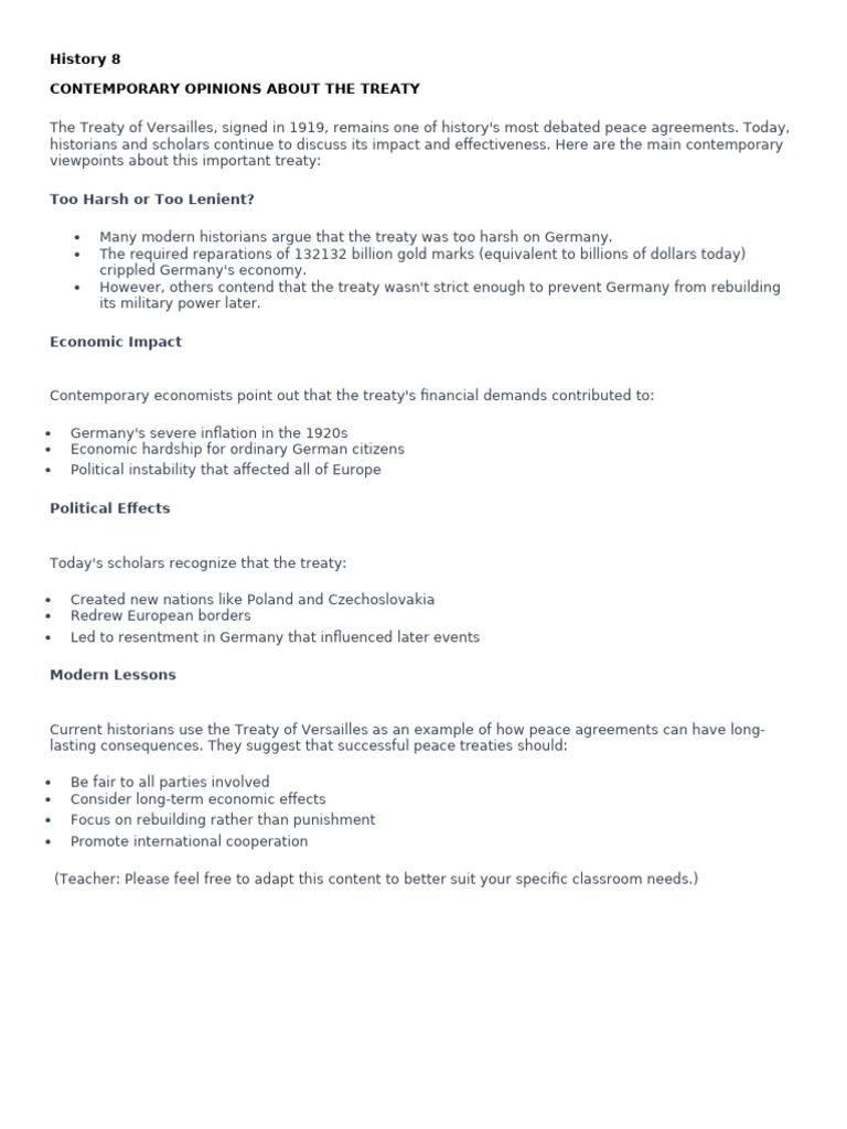 History 8, Current Opinion About The Treaty | PDF