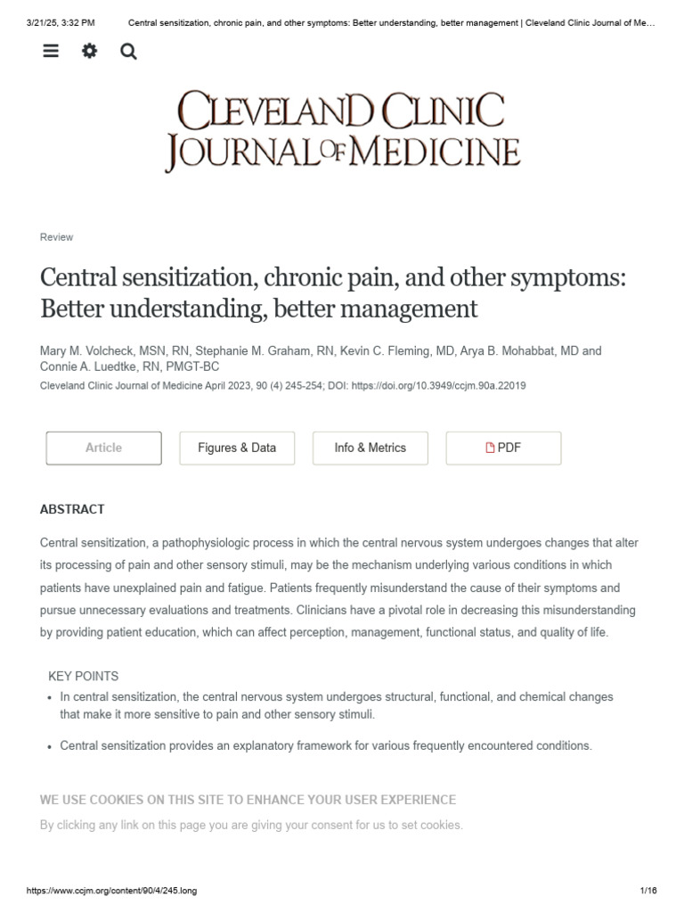 VOLCHECK - Central Sensitization | PDF | Pain | Chronic Pain