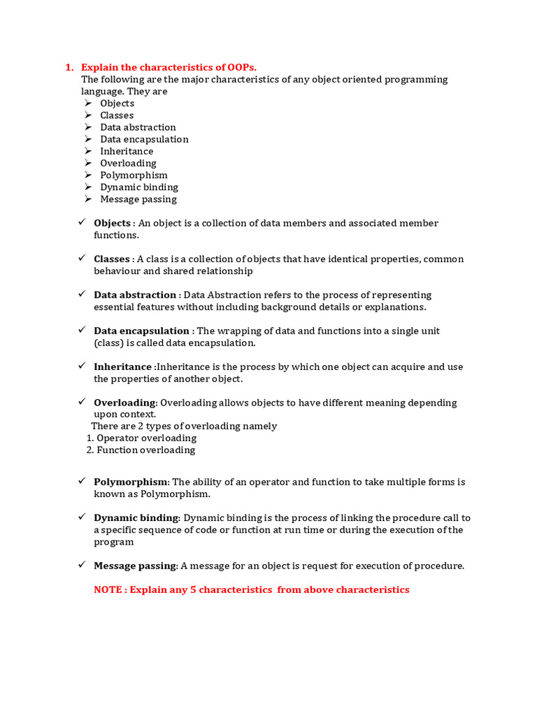 Oops Concept 7 Marks (2M+5M) | PDF | Object Oriented Programming ...