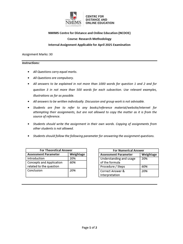 Research Methodology-Assignment QP-April 2025-PG BViUmR9gjb | PDF ...