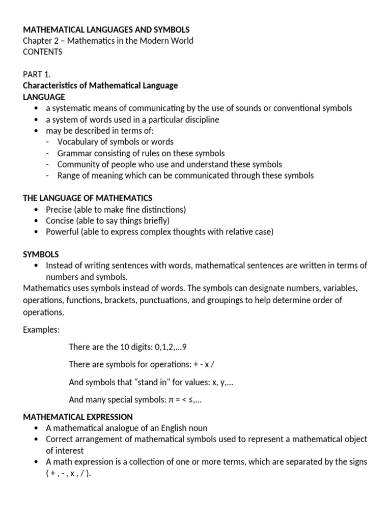 MATHEMATICAL-LANGUAGES-AND-SYMBOLS | PDF | Numbers | Symbols