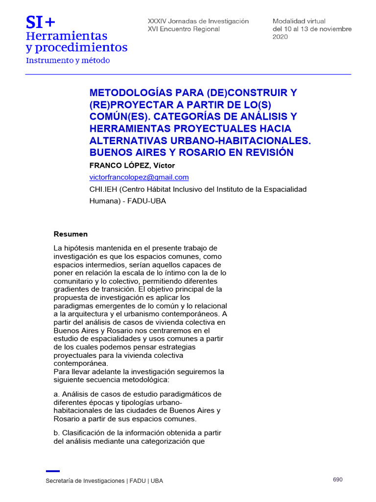 FRANCO LOPEZ (2020) Metodologias para (Deconstruir) y (Re) Proyectar A ...