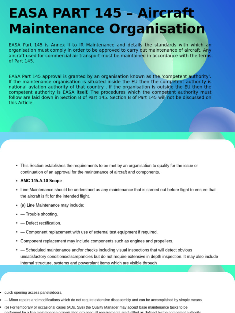 EASA PART 145 - Aircraft Maintenance Organisation | PDF | Engineer ...