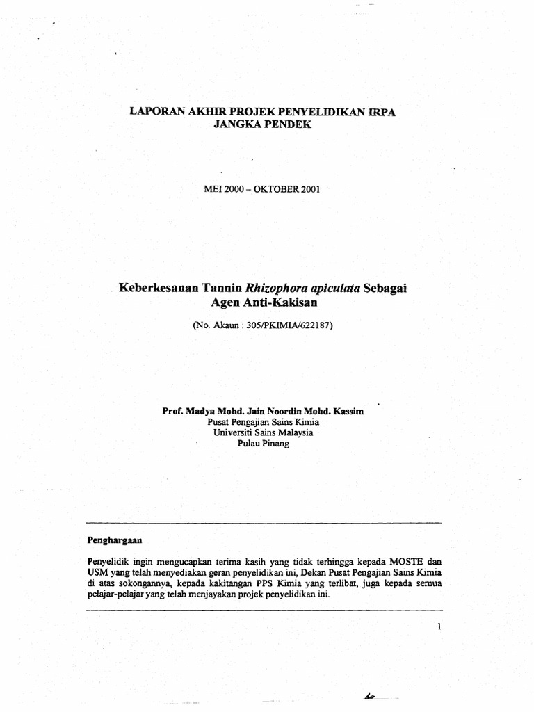 Keberkesanan Tannin Rhizophora Apiculata Sebagai Agen Anti-Kakisan ...