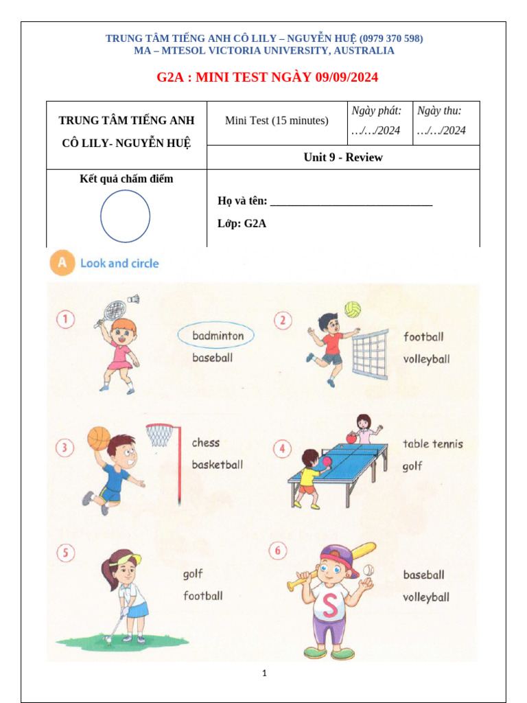 Mini Test G6CB1 - Unit 3 - Multiple Choice 25c đầu - 09.09.2024 | PDF