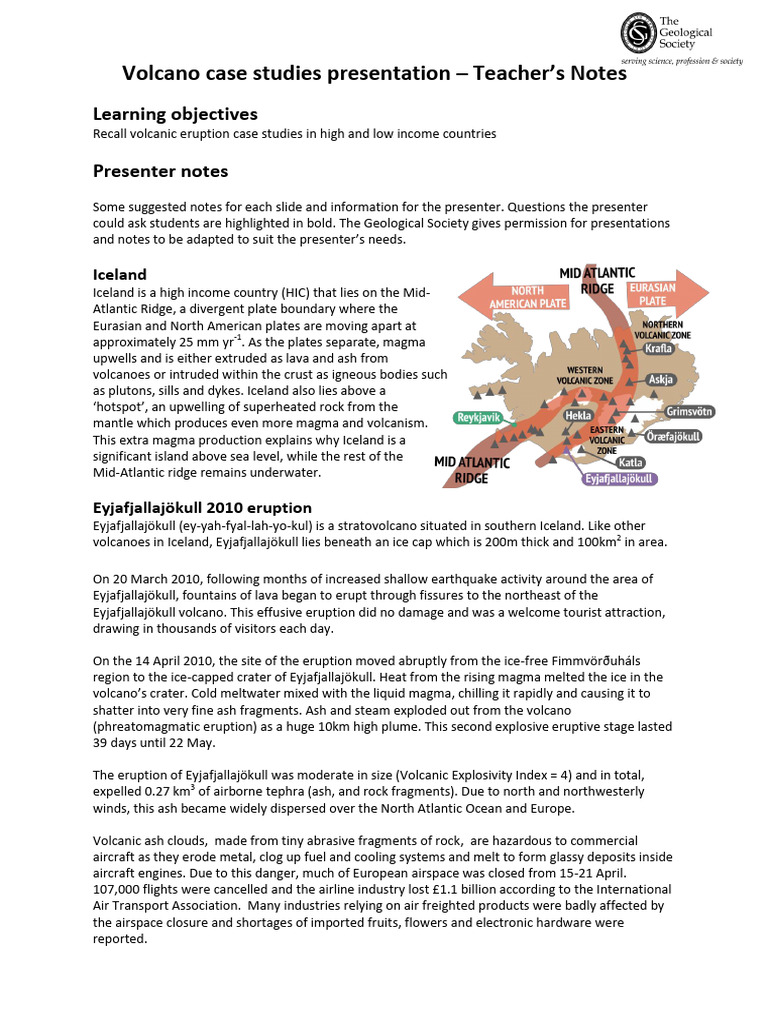 Volcanoes Case Studies KS4 Teacher's Notes | PDF | Volcano | Types Of ...