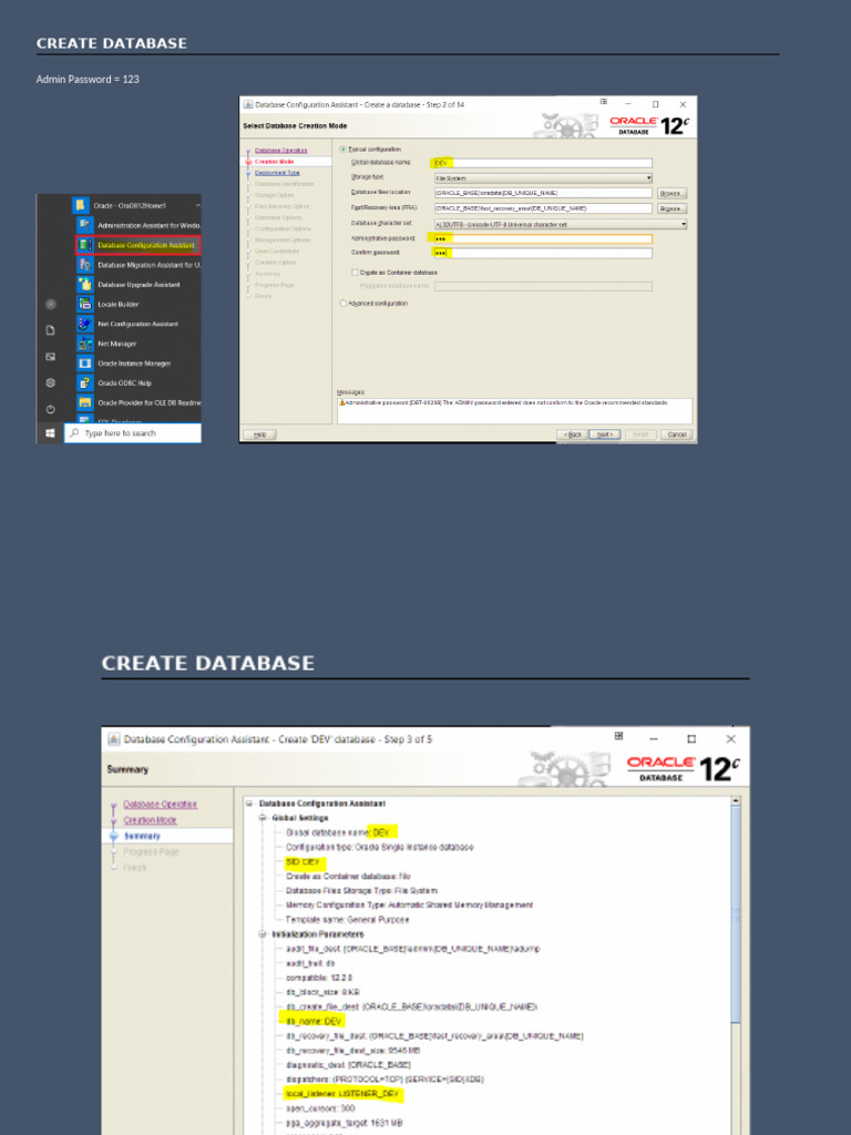 ORACLE 12c - Create DEV Database | PDF