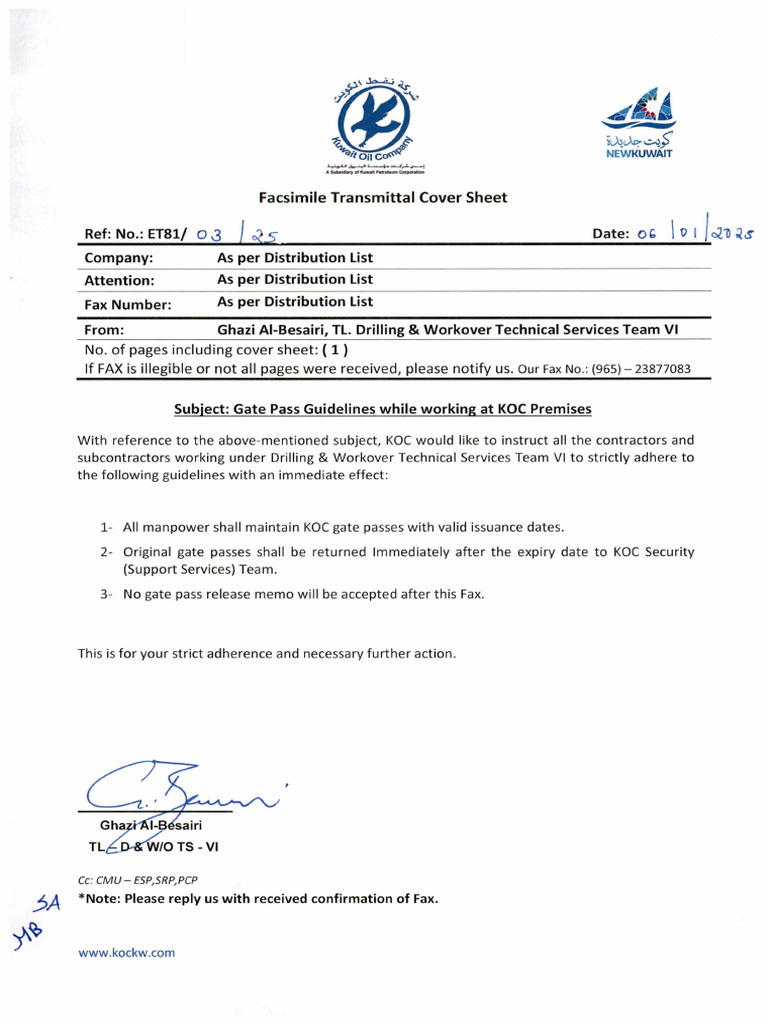 002 - Gate Pass Guidelines While Working at KOC Premises (06!01!2025) | PDF