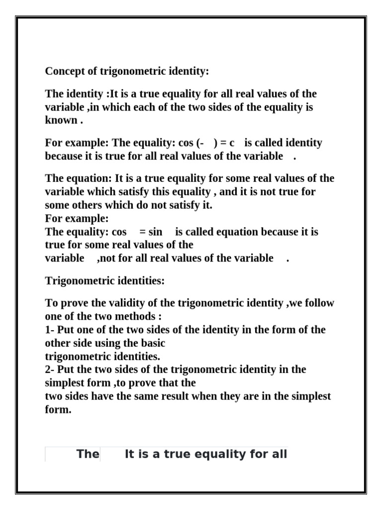 Concept of trigonometric identity | PDF | Euclidean Vector ...
