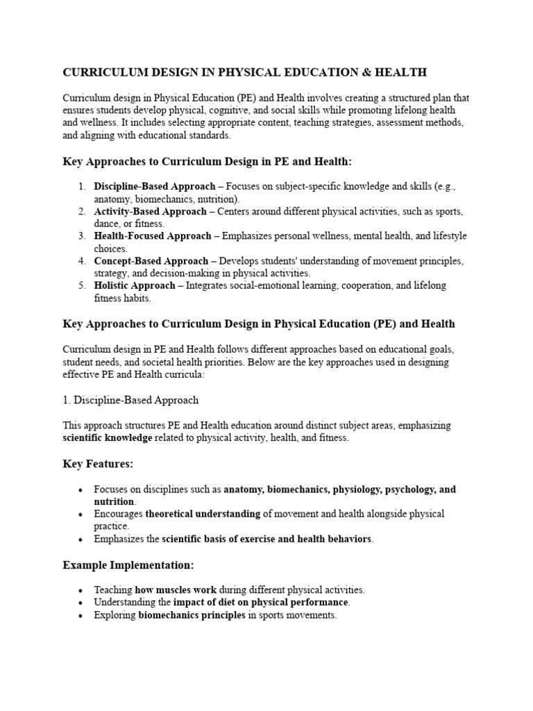 PE and Health Curriculum Design Approaches | PDF | Physical Education ...