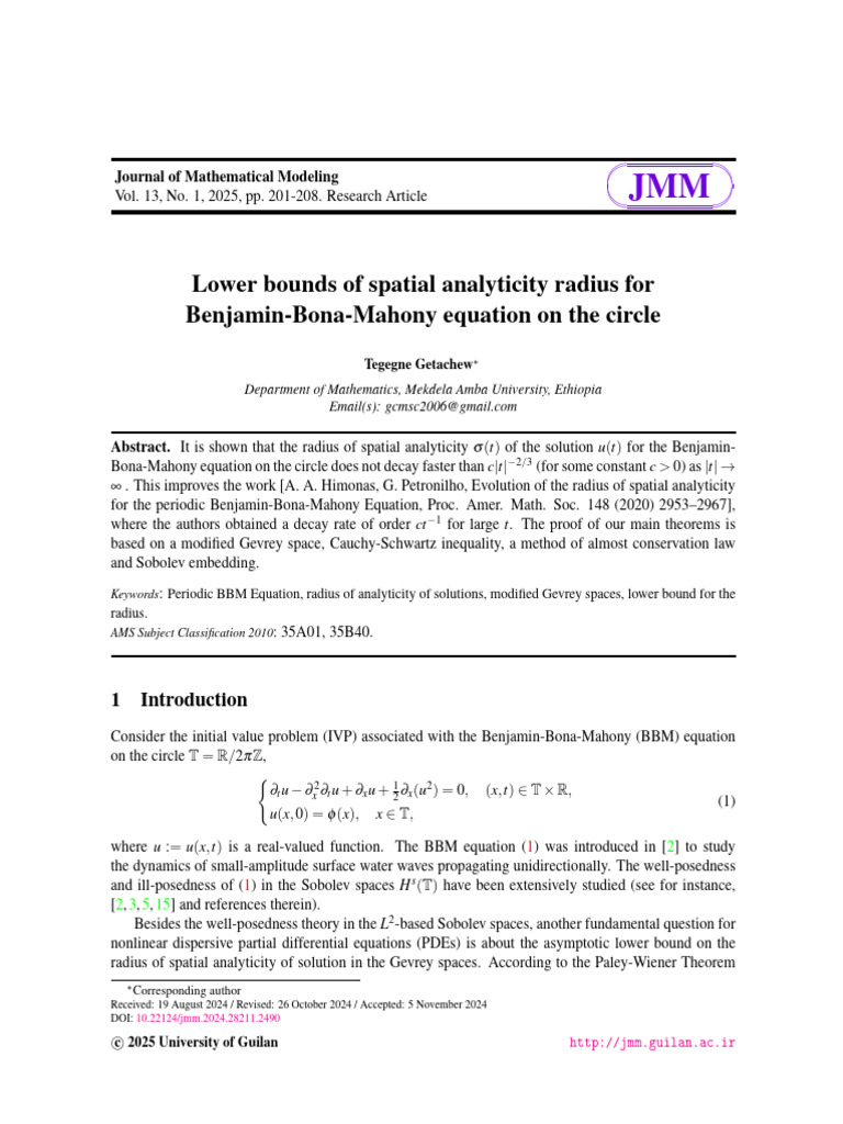 JMM - Volume 13 - Issue 1 - Pages 201-208 | PDF | Fourier Transform | Exponential Function