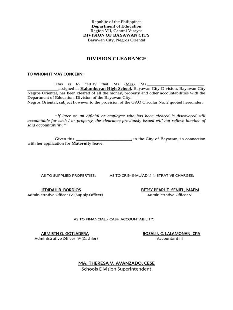 Application For Maternity Leave | PDF