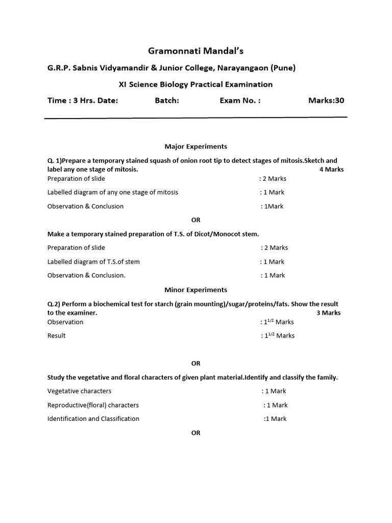 Class 11 Biology Practical Exam Paper | PDF | Plant Stem | Biology