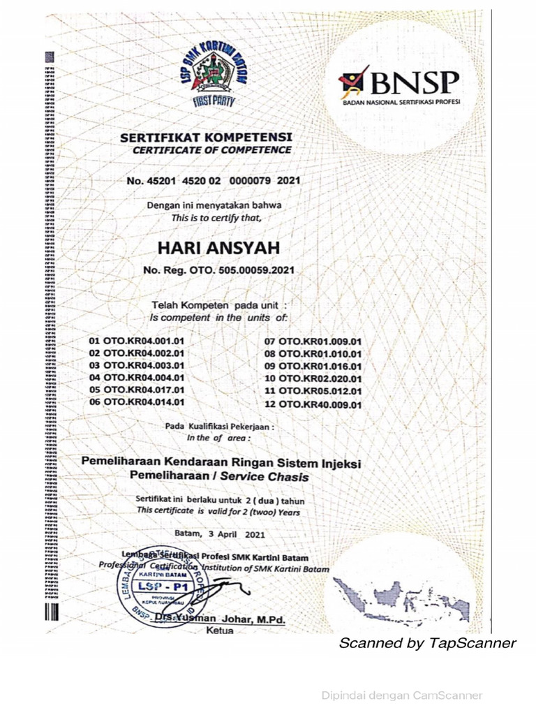 Sertifikat BNSP | PDF