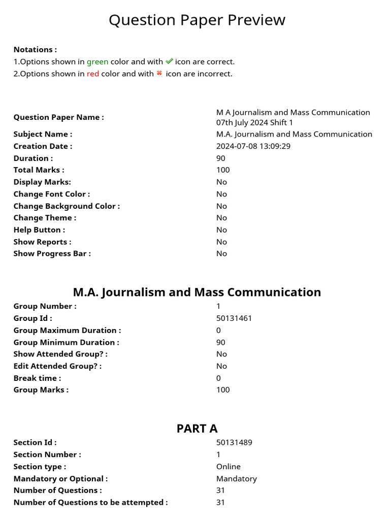 M.A. Journalism and Mass Communication: Green | PDF | Multiple Choice ...