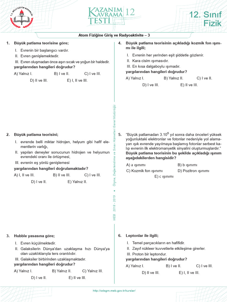 Sınıf Fizik: D) Ii Ve Iii. E) I, Ii Ve Iii. D) I Ve III. E) Ii Ve Iii | PDF