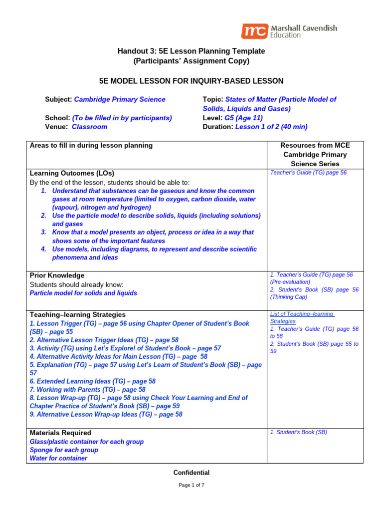2 Example of A 5E Model Lesson On States of Matter Grade 5 | PDF ...