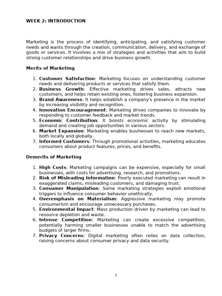 WEEK 2 introduction to marketing | PDF | Marketing | Marketing ...