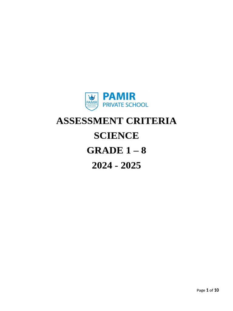 Grade 1 Science Assessment Criteria | PDF | Educational Assessment ...