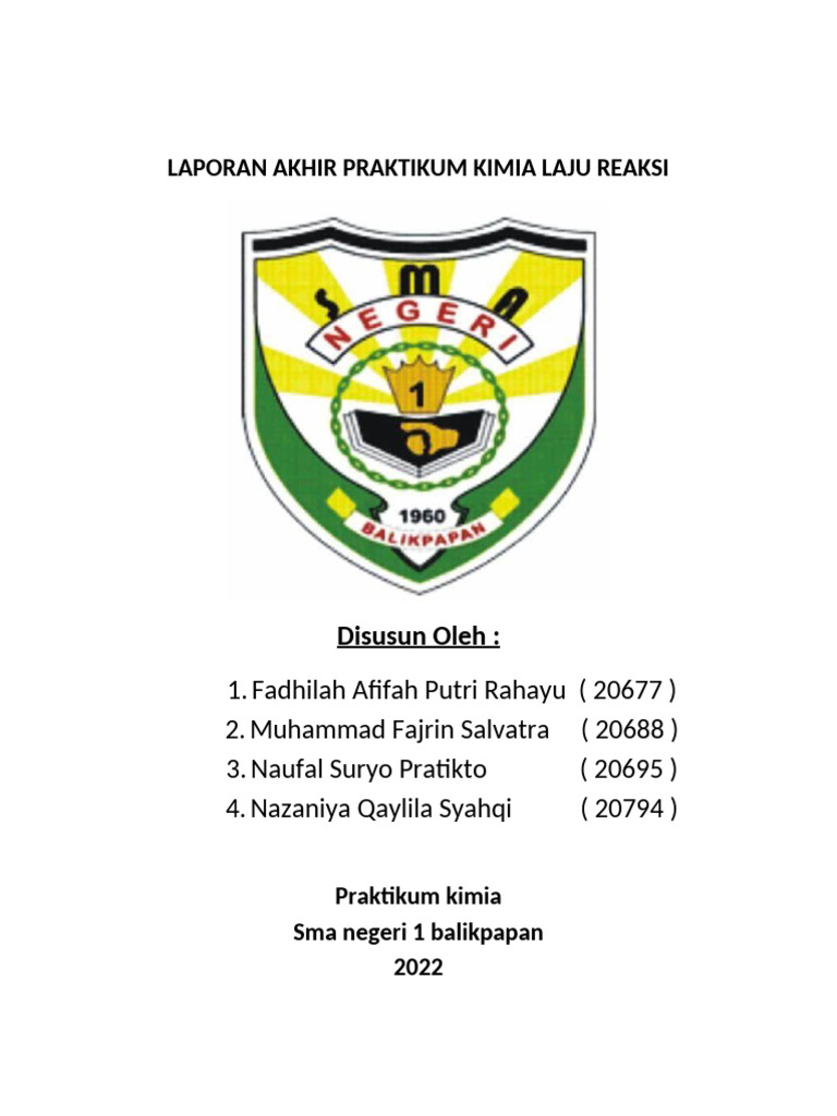 LAPORAN AKHIR PRAKTIKUM KIMIA LAJU REAKSI | PDF