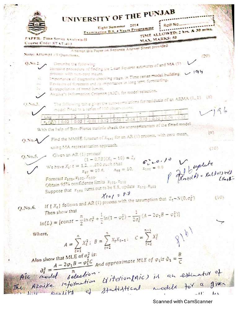 Time Series Past Papers Unsolved | PDF