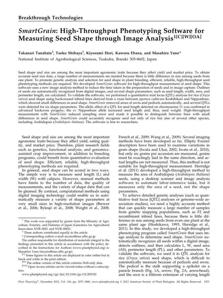 SmartGrain High-Throughput Phenotyping Software For Measuring Seed Shape Through Image Analysis ...