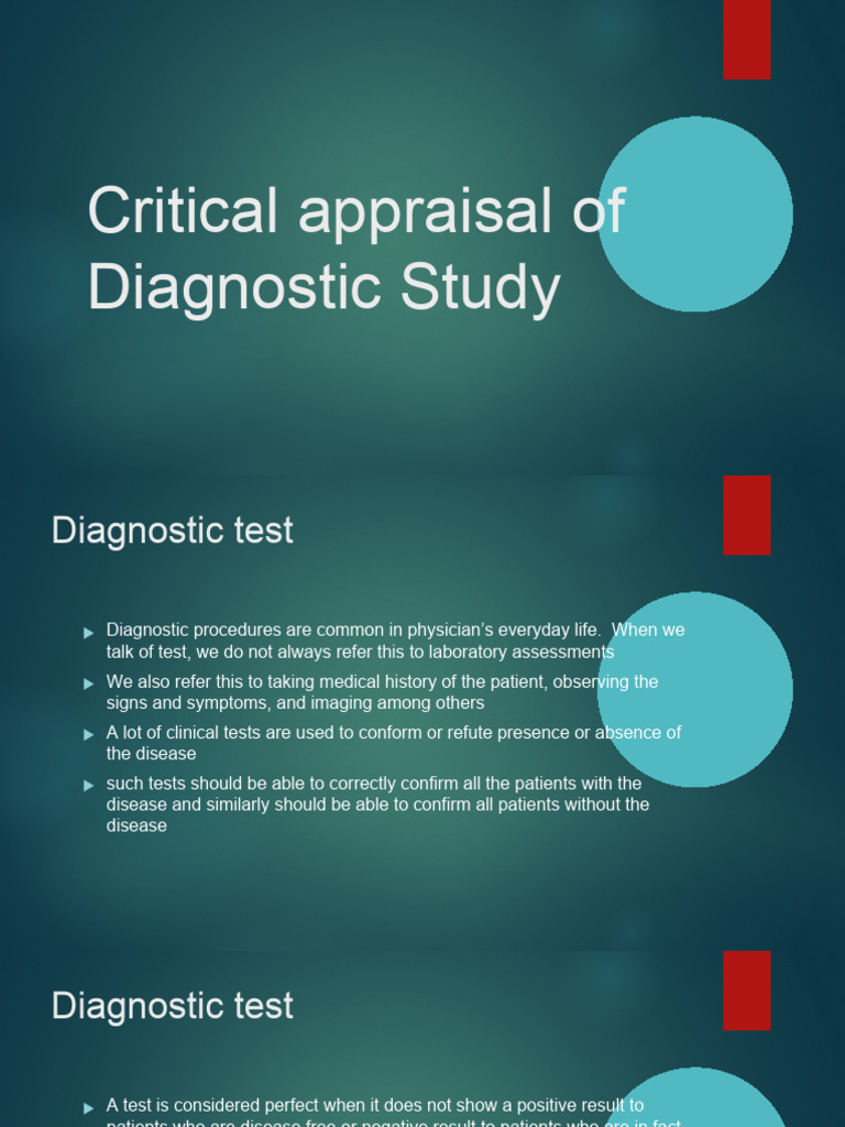 Critical Appraisal of Diagnostic Study1 | PDF | Medical Diagnosis ...
