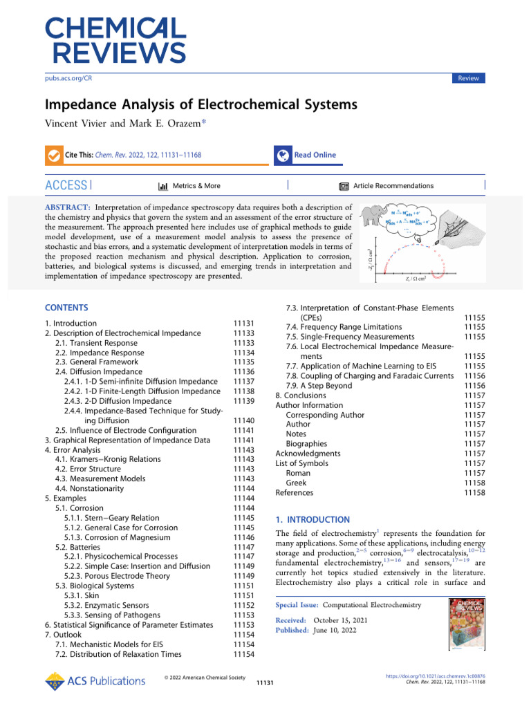 Vivier Orazem 2022 Impedance Analysis of Electrochemical Systems | PDF ...