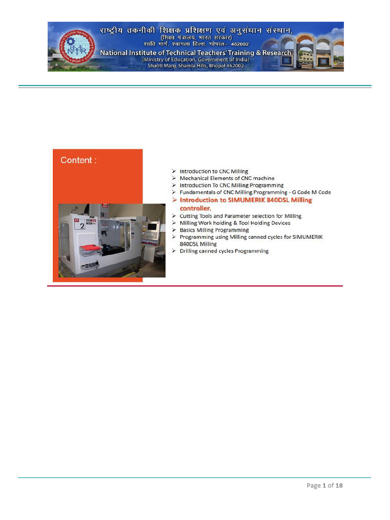 Introduction To SIMUMERIK 840DSL Milling Controller | PDF