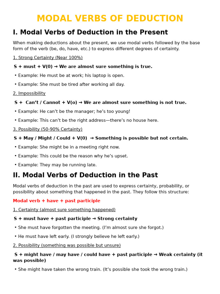 MODAL VERBS OF DEDUCTION | PDF | Verb | Deductive Reasoning