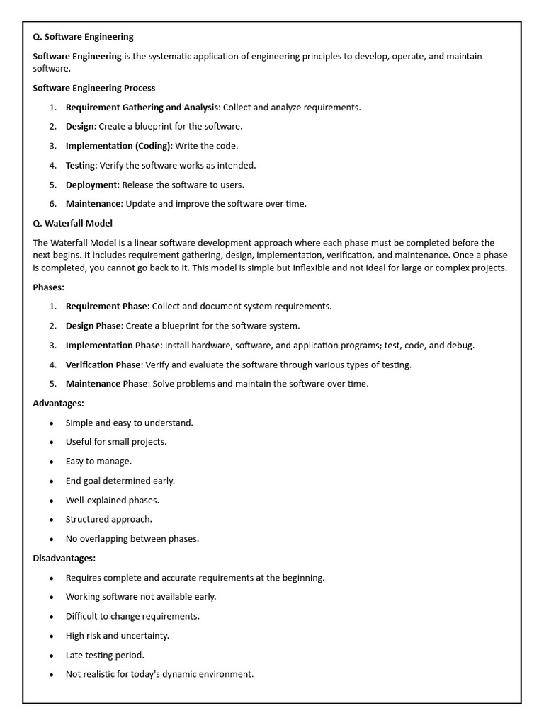 Software Engineering Important Questions | PDF | Software Testing ...