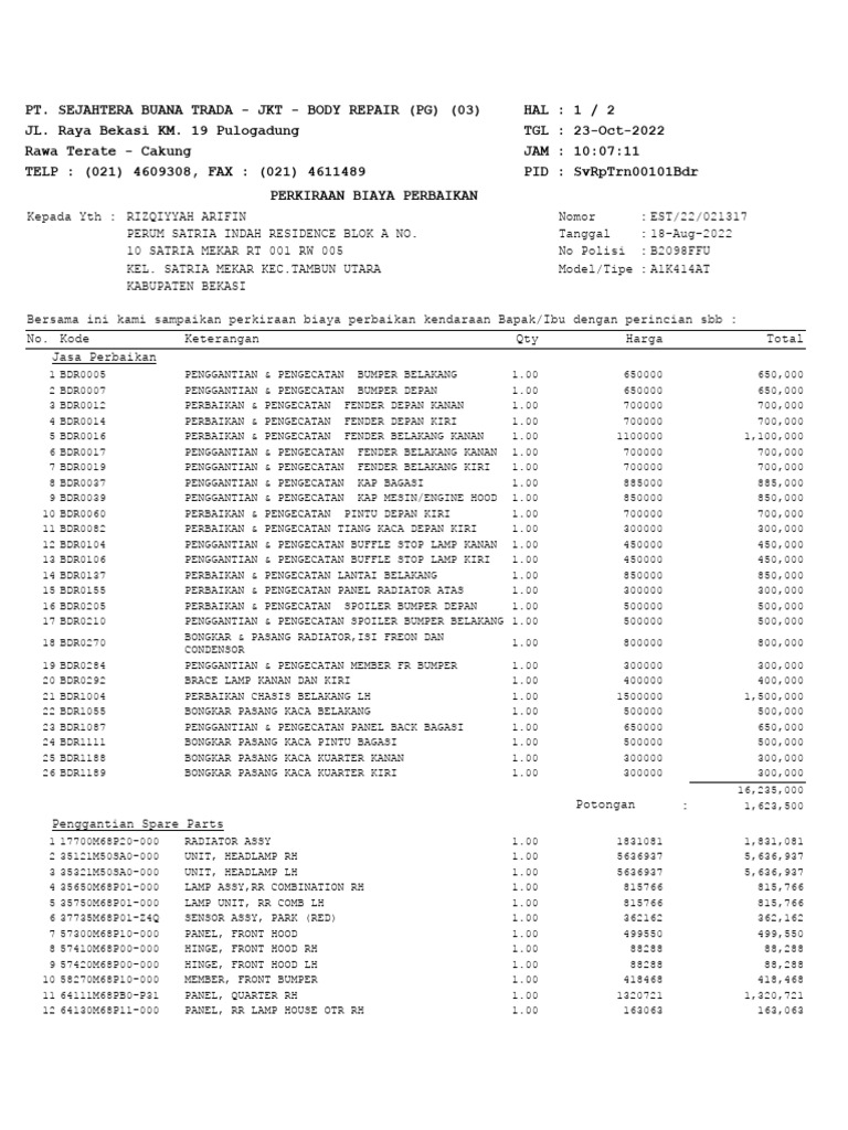 SV RP TRN 00101 BDR RPT | PDF | Car | Sports Cars