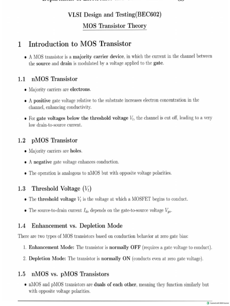 BEC602, Module 2, MOS Transistor Theory | PDF