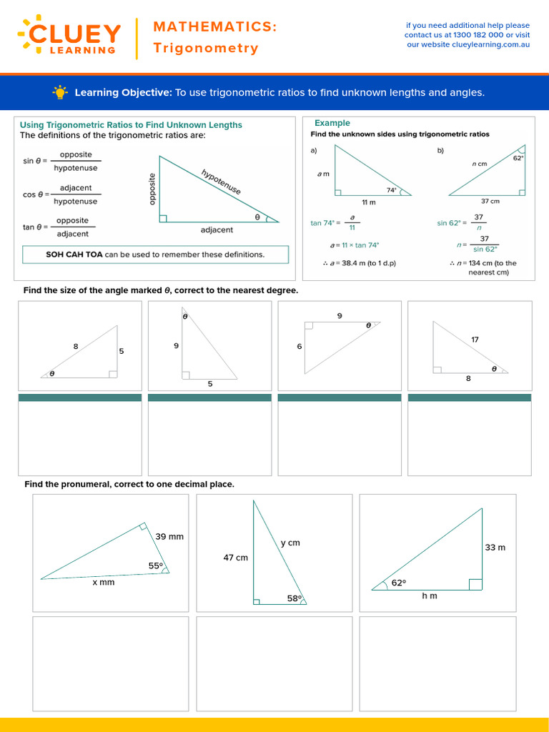 Year 10 Trigonometry Maths Use Trigonometric Ratios to Find Unknown ...